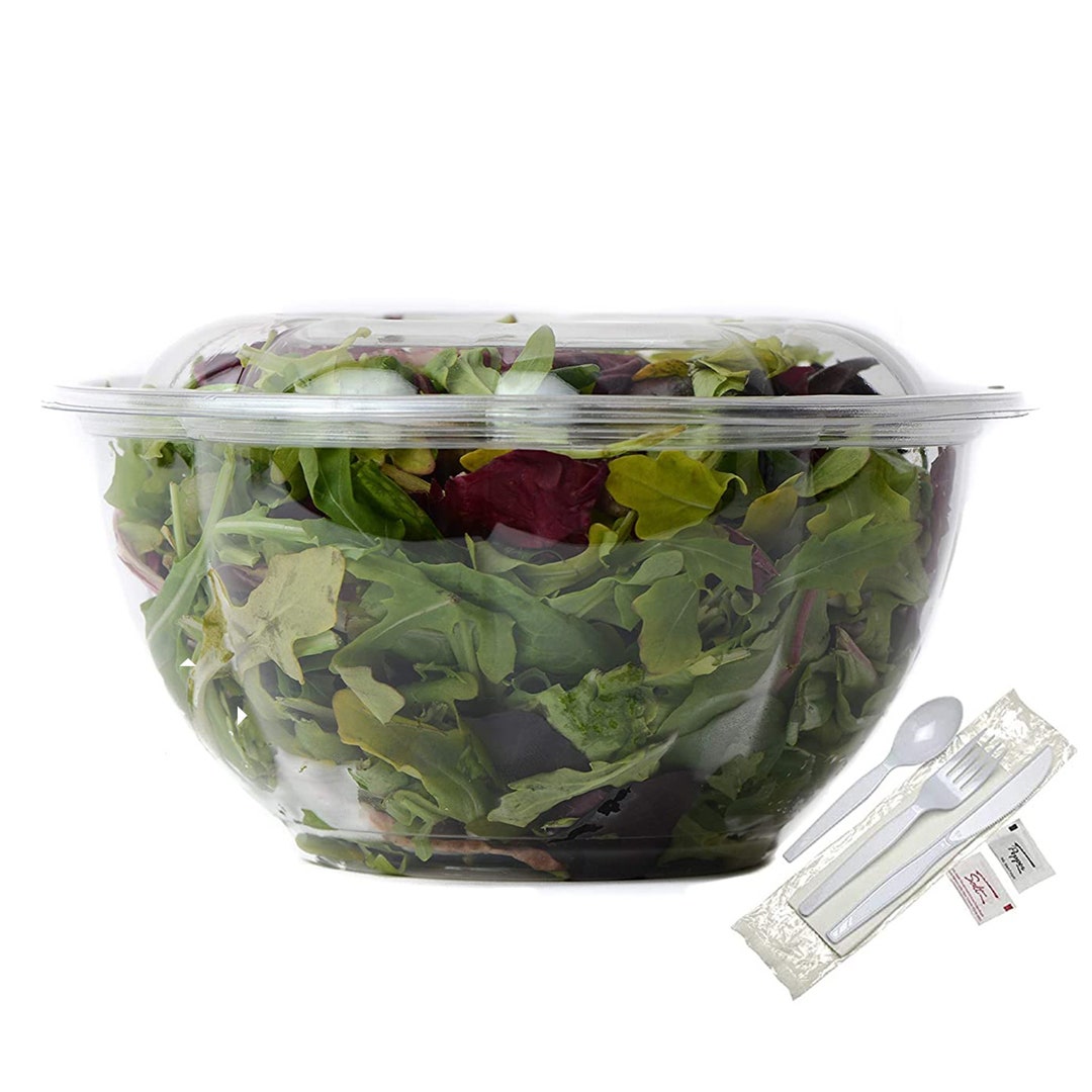28 Oz. Clear Plastic Salad Bowls With Airtight Lids Food Containers and ...