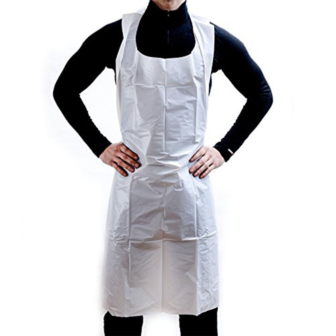 25 Pack Disposable Heavy Duty White Plastic Aprons 28 X 46 Durable ...
