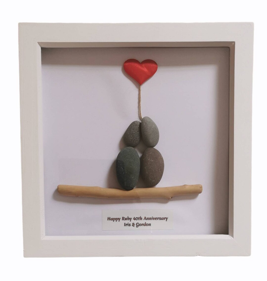 Personalised Ruby 40th Wedding Pebble Art Anniversary Frame Custom Name ...