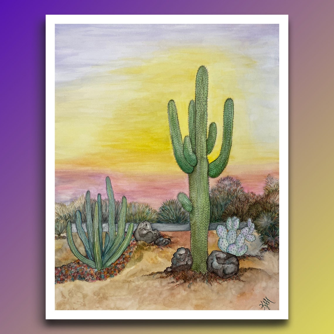 Saguaro Hand Painted Watercolor Poster 18x 24 - Etsy