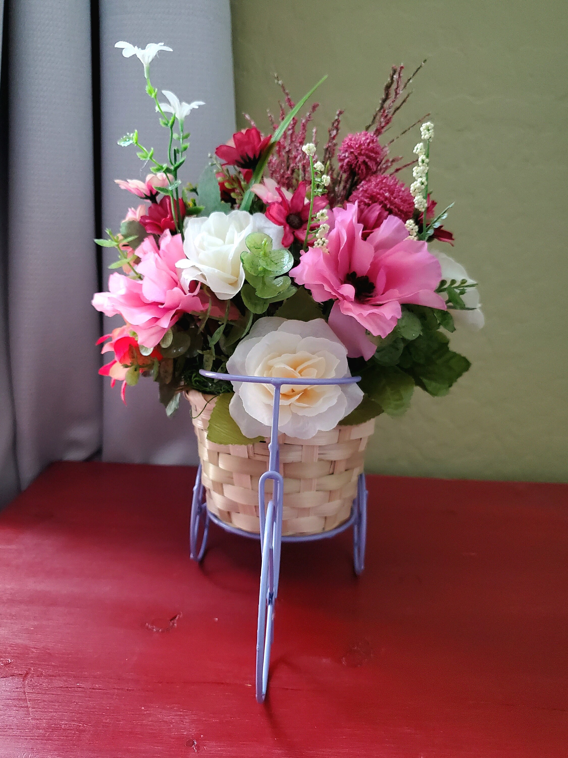Summer Bicycle Centerpiece Floral Arrangement, Faux Flowers, Lilac - Etsy