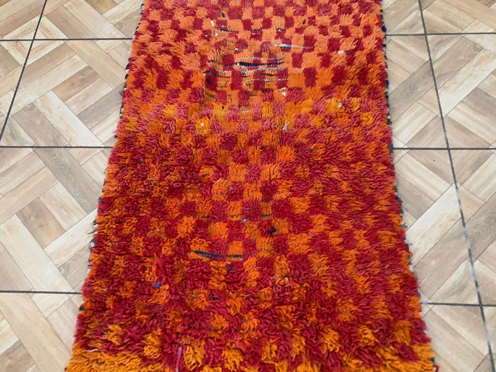 Red Checkered Rug Runner 80x190 - Bathroom Rug Set - Moroccan Carpet - Etsy