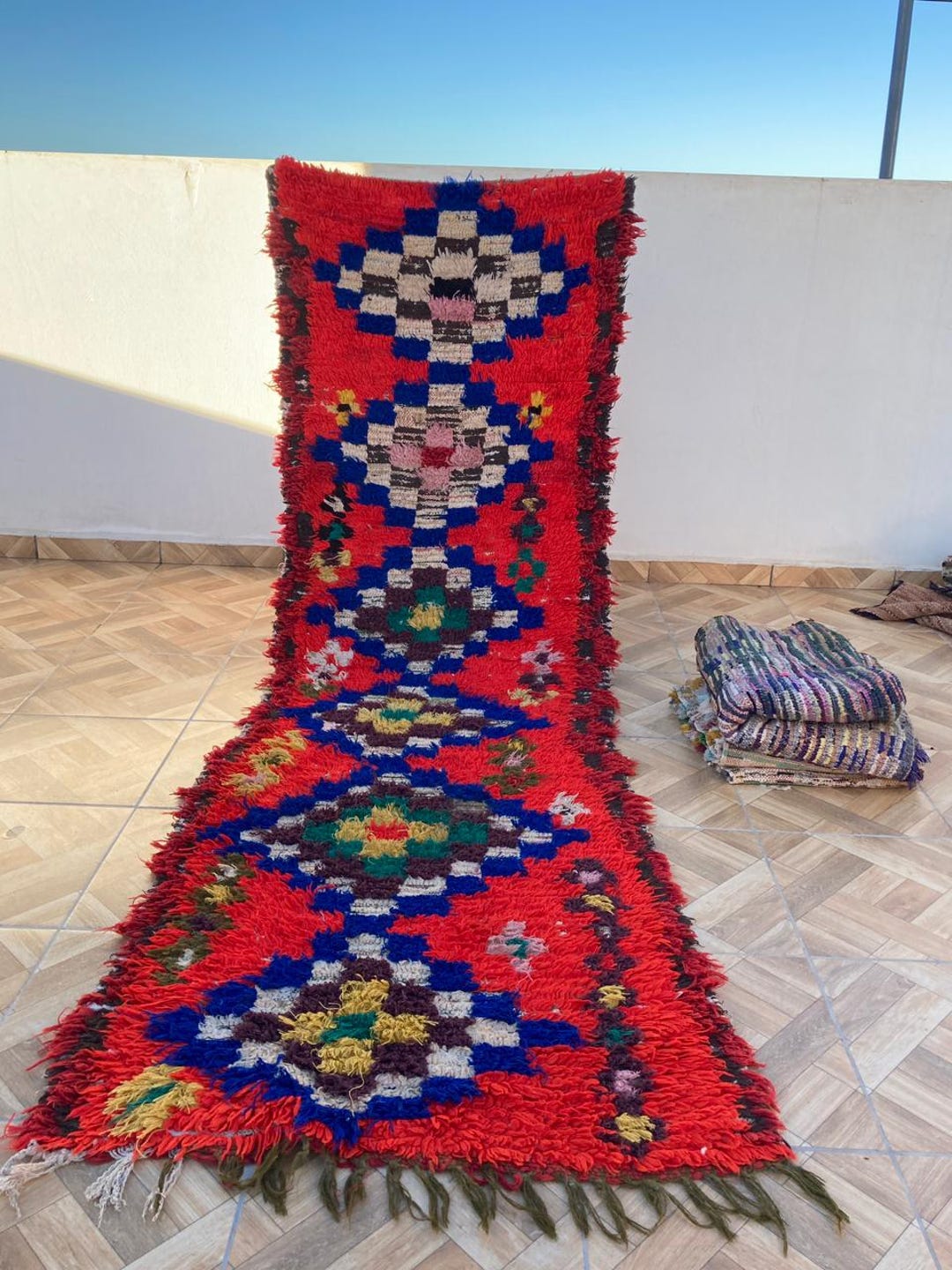 Vintage Red Checkered Bohemian Rug Runner 3x9 - Kitchen Rug Washable ...