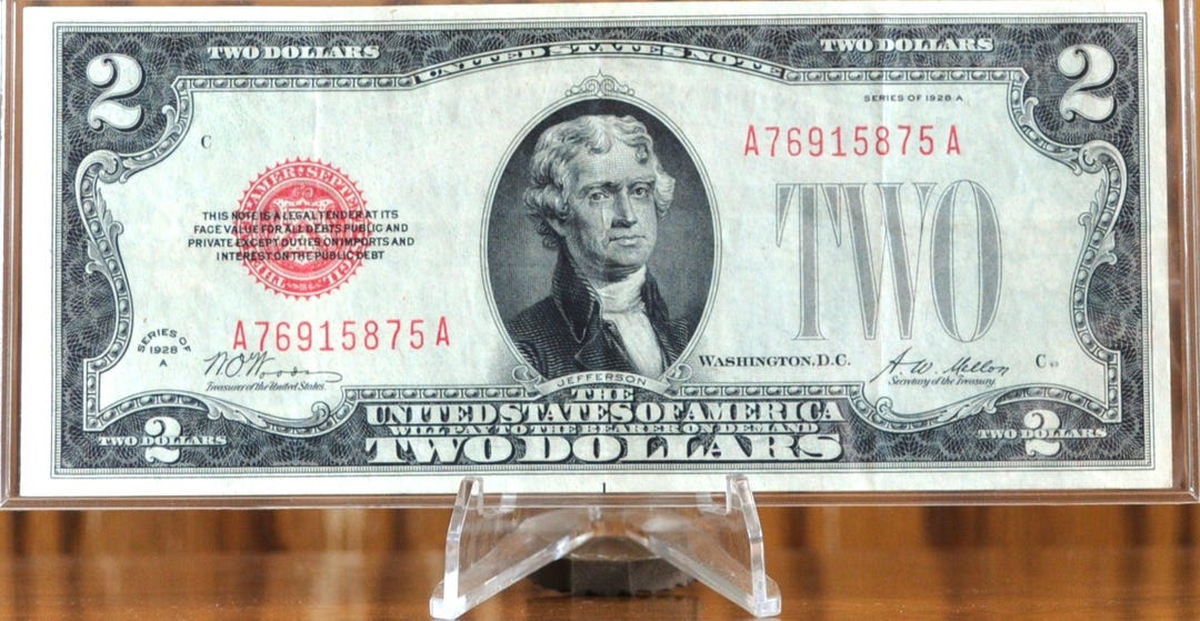 1928A Legal Tender 2 Dollar Note - Almost Uncirculated (AU) - Woods ...