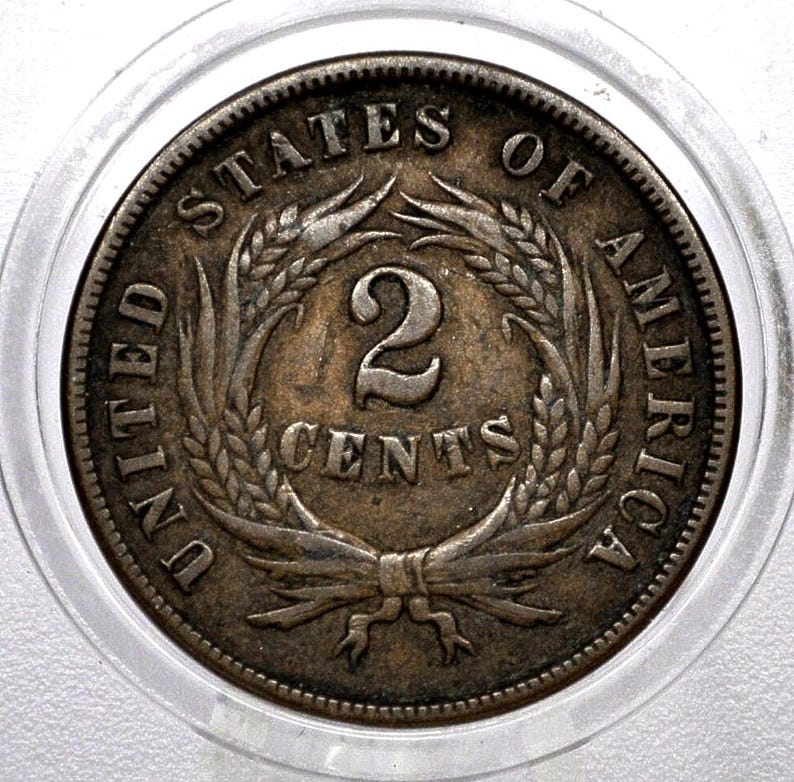 1868 Two Cent Us Coin - G-xf (good to Extreemly Fine) Grade / Condition ...