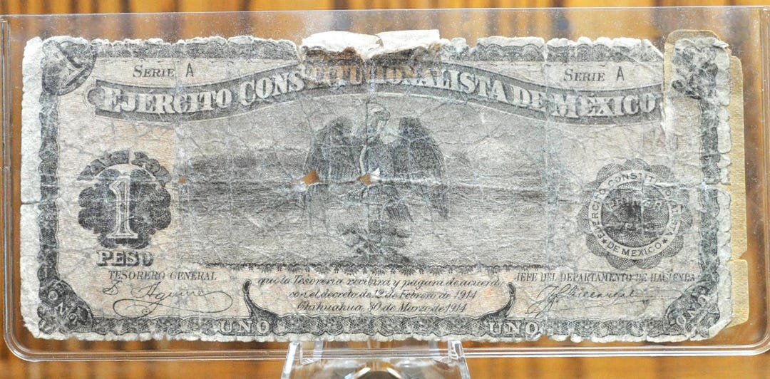 1914 Mexican Revolution 1 Peso Bank Note - Ejercito Constitutionalista ...