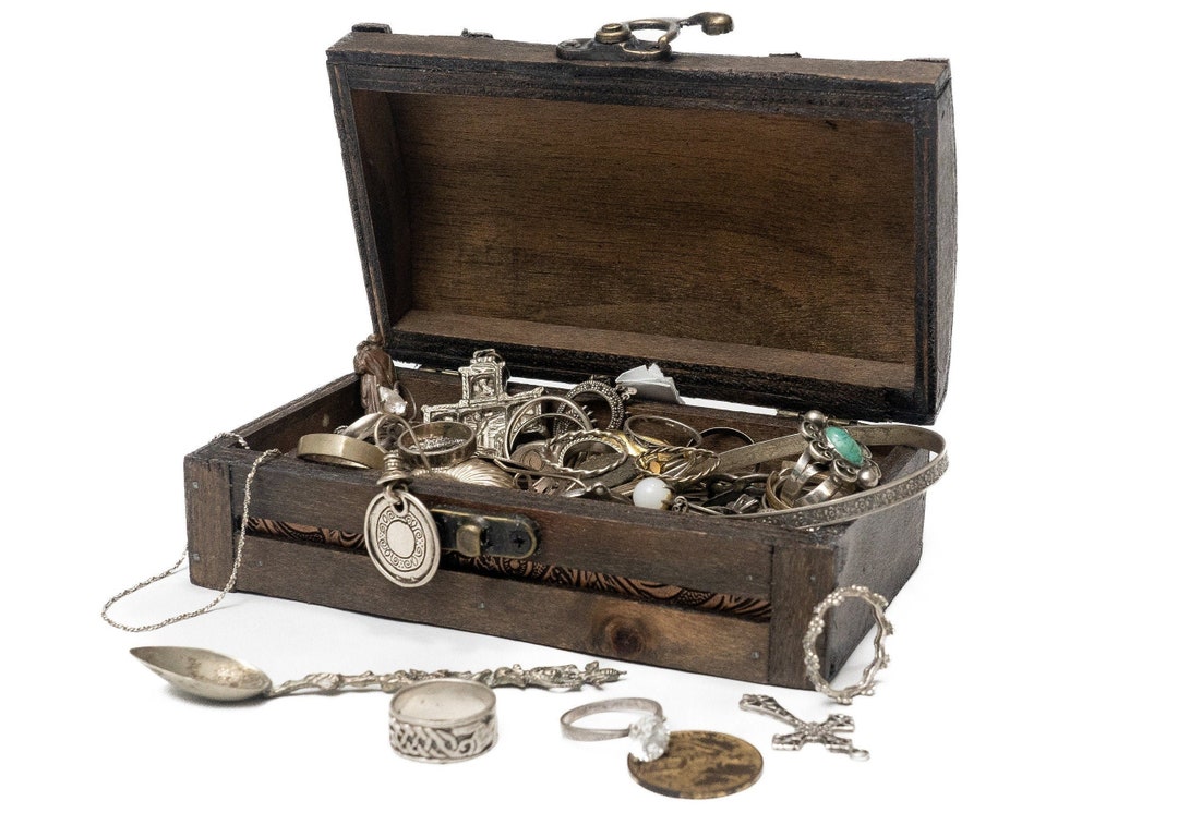 Treasure Chest Filled With Real Silver Jewelry, Old and Ancient Coins ...