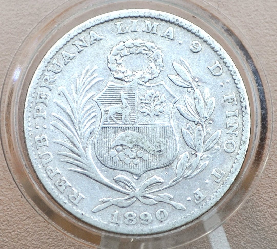 1890 Peru Silver 1/5 Sol - Low Mintage, Only 85,000, Great Condition ...