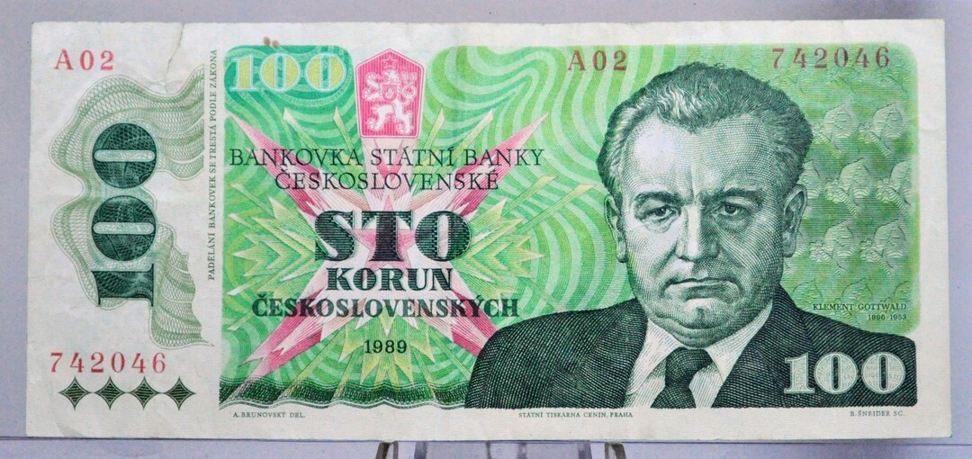 1989 Czechoslovakia 100 Korun Banknote - Short Lived Note - Gottwald ...