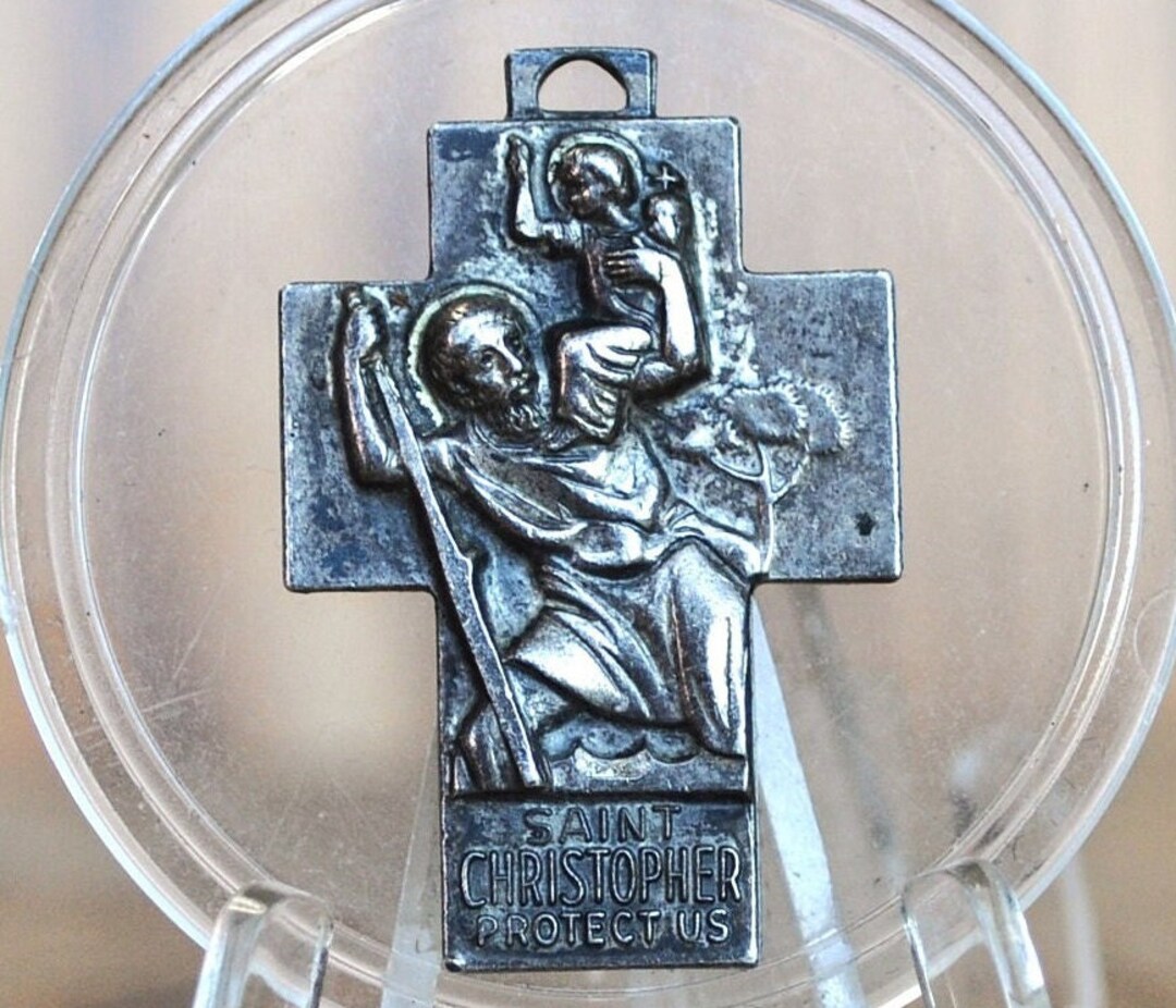 Antique Sterling Silver St. Christopher Pendent - Catholic Safe Journey ...