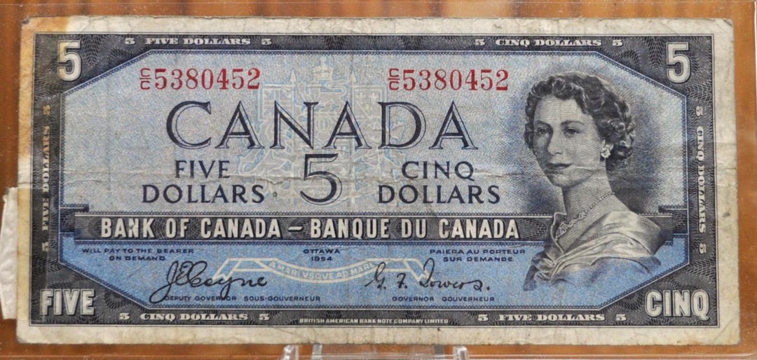 1954 Canadian 5 Dollar Banknote- Devil's Face Hairdo- Coyne/towers ...