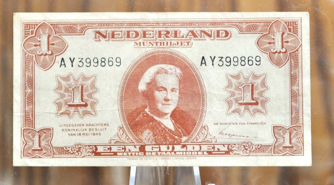 1945 Netherlands 1 Gulden Banknote 1945 Muntbiljet Issue, 2 Letter ...