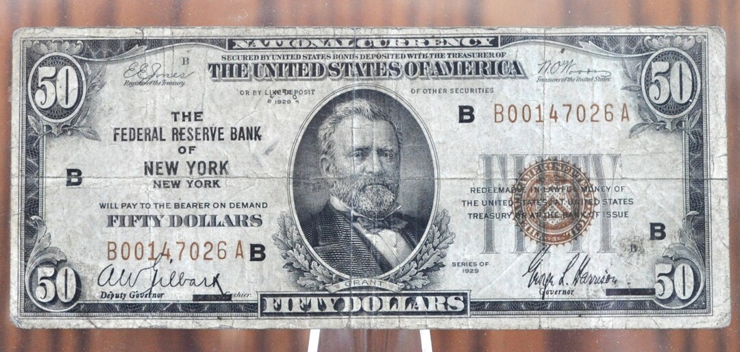 1929 50 Dollar National Currency Note Fr1880 B - VG/F - New York 1929 ...