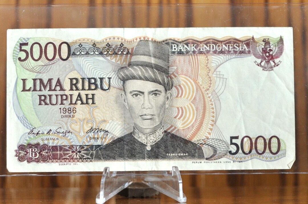 1986 Bank Indonesia 5000 Rupiah Note - Teuku Umar Type - XF Grade ...
