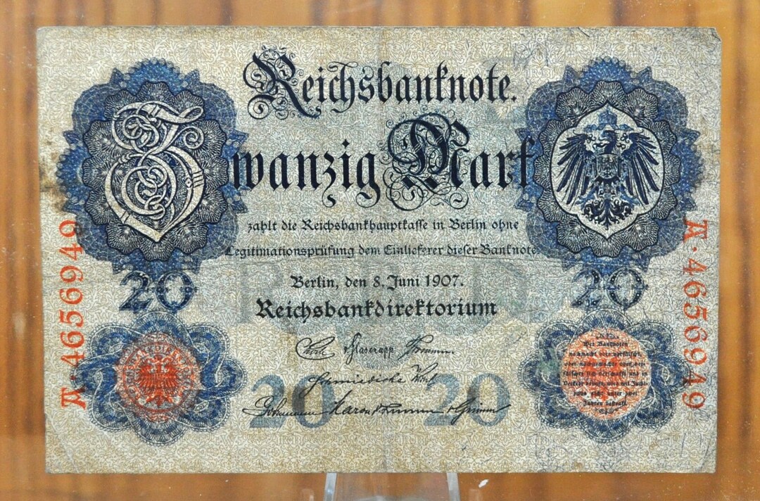 1907 20 Mark German Paper Note Reichsbanknote Great Condition Twenty ...