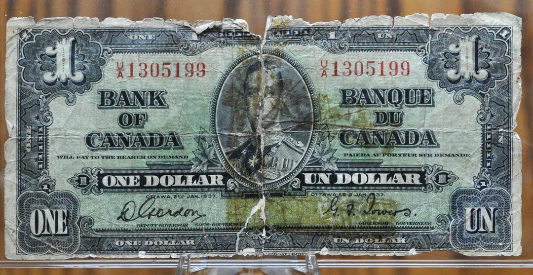 1937 Canada 1 Dollar Bank Note Gordon/towers Signatures, U/A Prefix ...