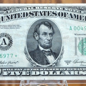 1950-A 5 Dollar Star Note - Fr#1962a* (A) Boston MA - AU Grade - 1950A ...