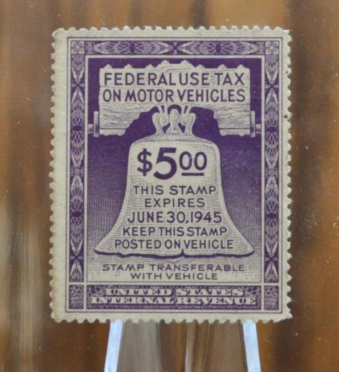 1945 U.S. 5 Dollar Federal Use Tax Motor Vehicle Stamp WWII Era Stamp ...