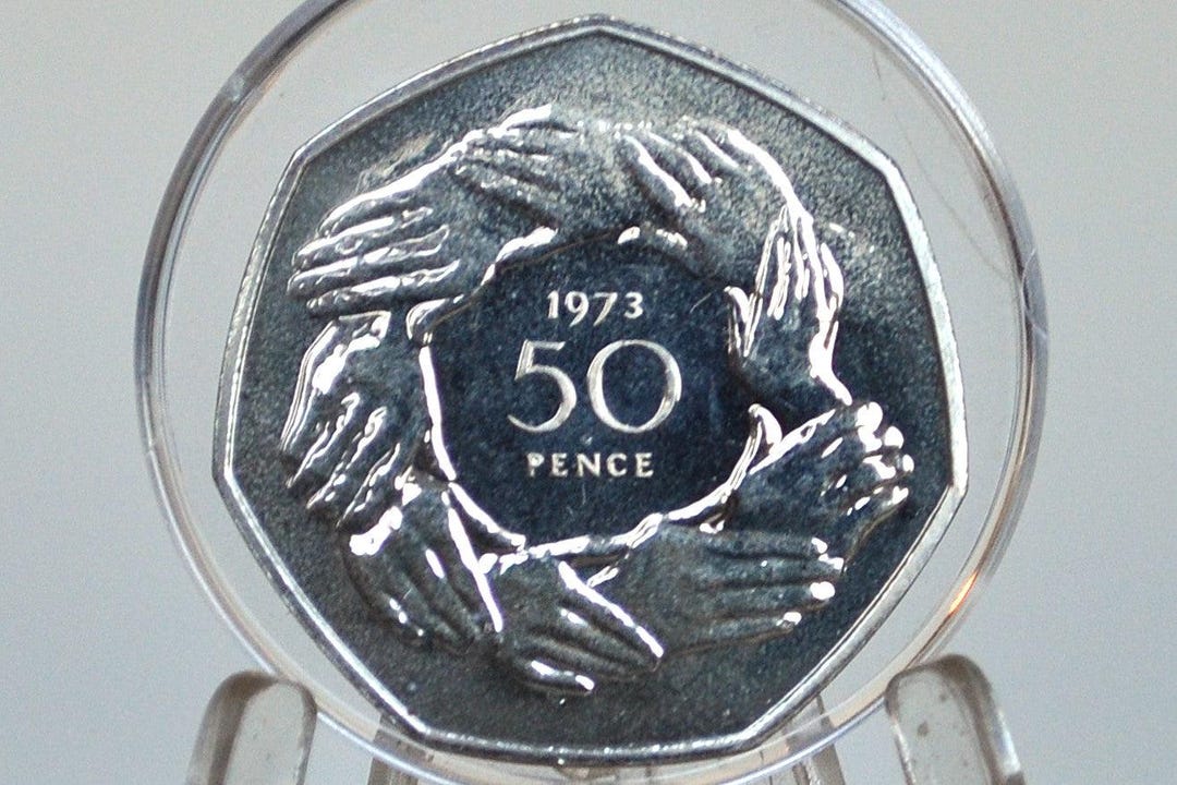 1973 9 Clasped Hands 50 Pence, Proof Strike, Low Mintage - European ...