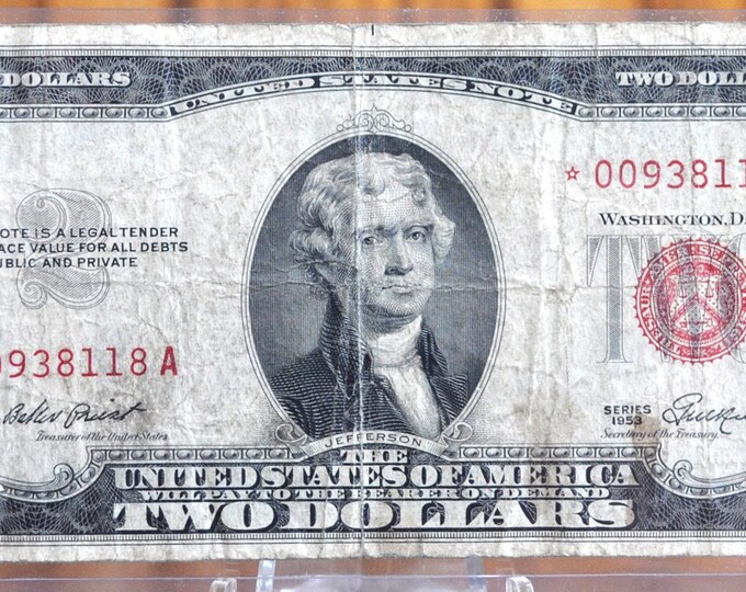 1953 STAR NOTE Red Seal 2 Dollar United States Note - VG/F (very Good ...