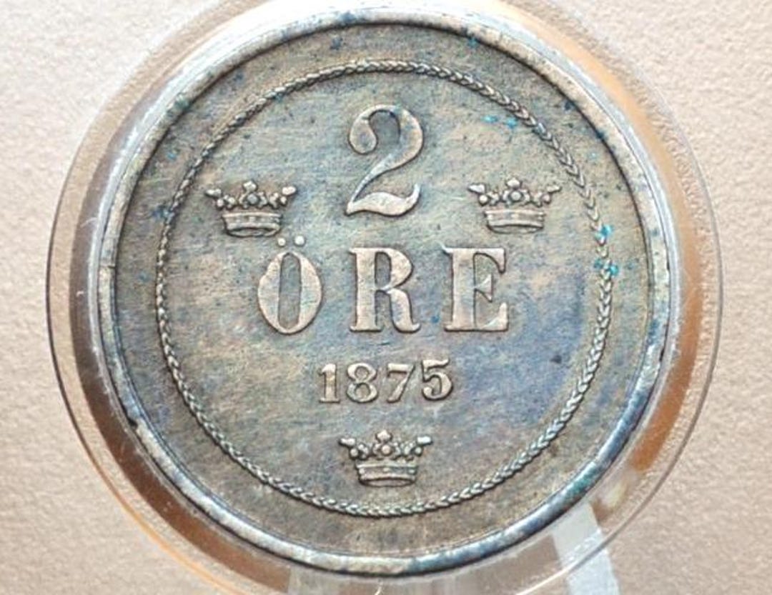 1875 Swedish 2 Ore Coin - AU Condition - 1875 Sweden Two Ore, Great for ...
