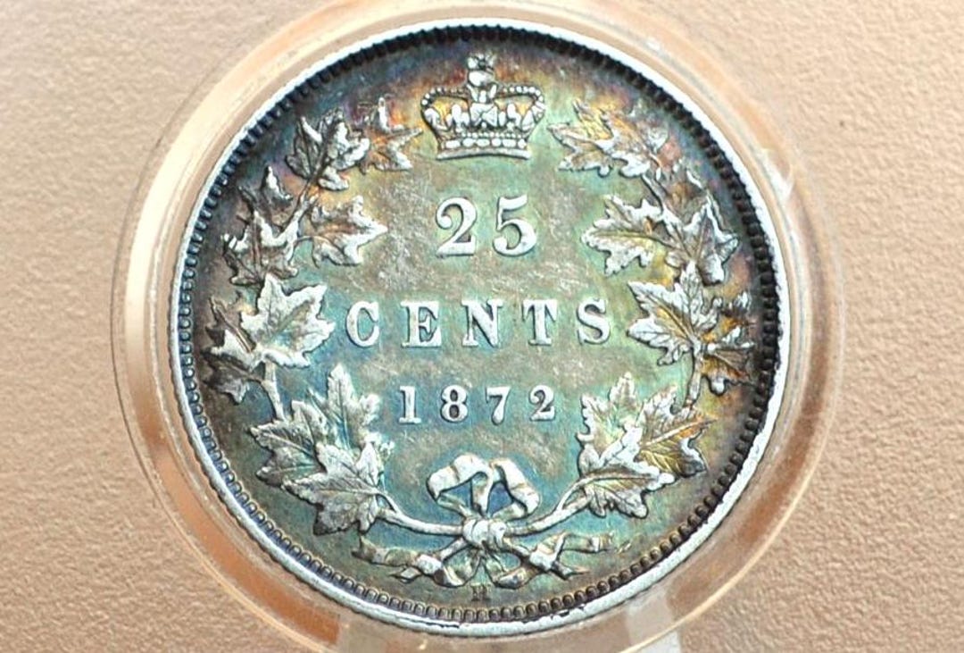 1872 Canadian Silver Quarter - AU, Rainbow Toned, Counterstamped ...