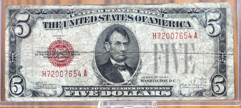 1928 5 Dollar Us Note Red Seal - Choose by Grade / Condition - 1928 ...