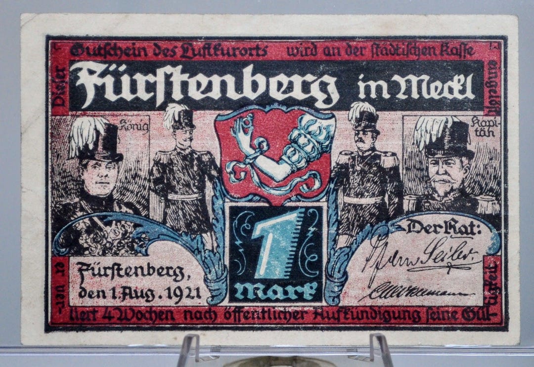 1921 Furstenberg Germany 1 Mark Notgeld - Red Border Type - German ...