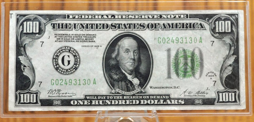 1928A Federal Reserve 100 Dollar Note - Light Green Seal - Chicago (G ...