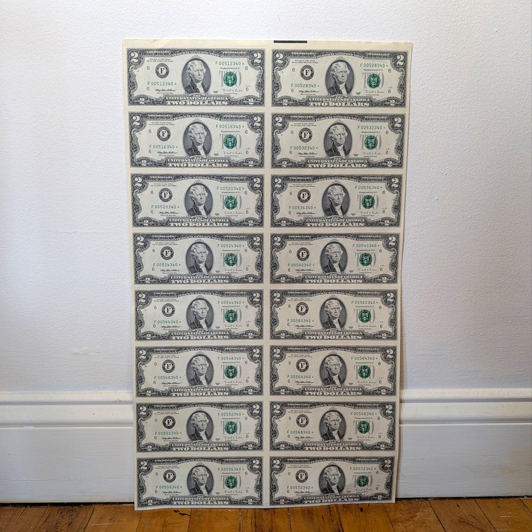 Rare *uncut Sheet* of 16 2 Star Notes From 1995 Fr# 1936-F* Atlanta ...