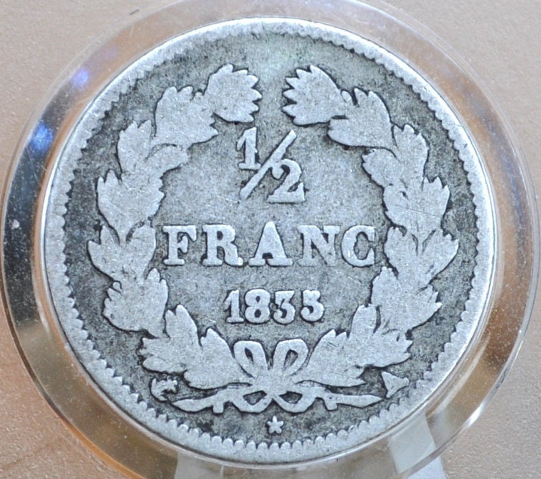 1835 French 1/2 Franc Coin Silver, Low Mintage / Rarer Coin - Louis ...