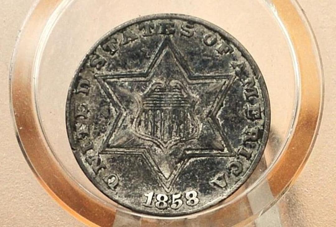 1858 Three Cent Silver US Coin, Rarer Date - AU (luster) - 1858 3 Cent ...