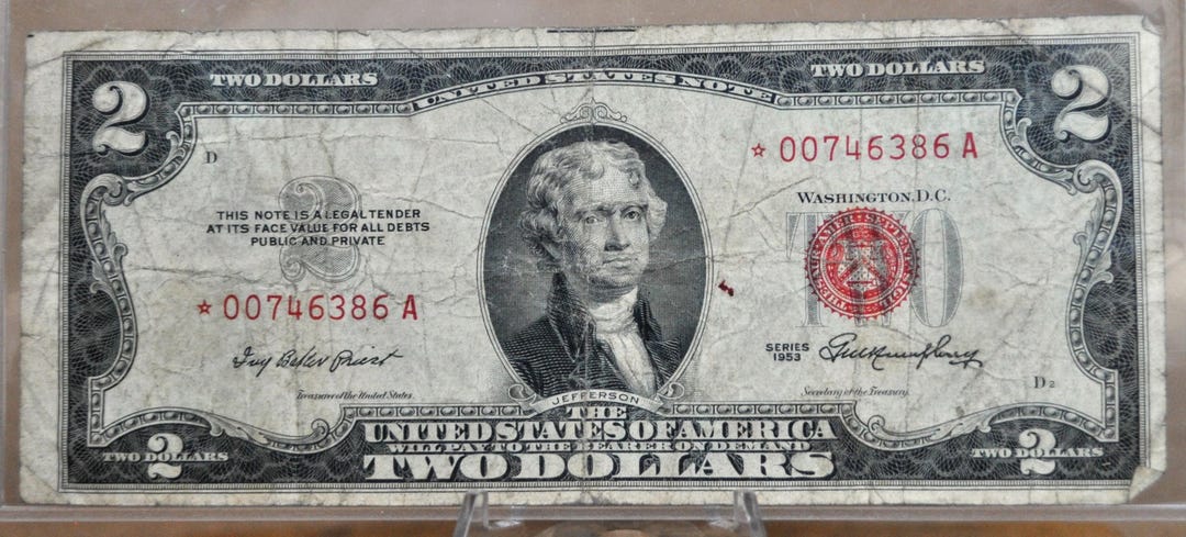 1953 Star Red Seal 2 Dollar Low Serial Number Note - Vg (very Good ...