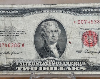 1953 STAR NOTE Red Seal 2 Dollar United States Note - VF (very Fine ...