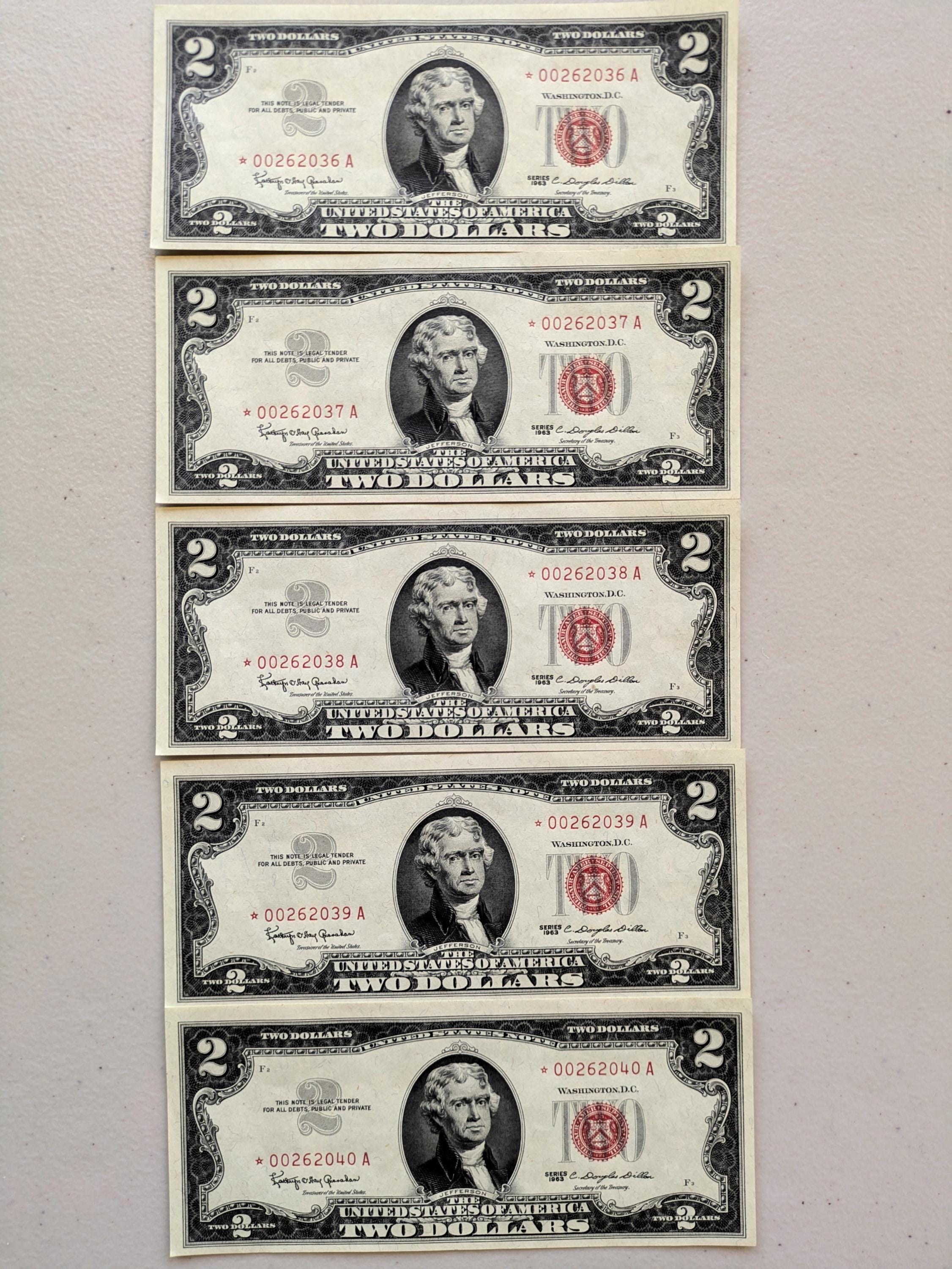 Consecutive 1963 2 Dollar Star Notes - Uncirculated - Choice of Set ...