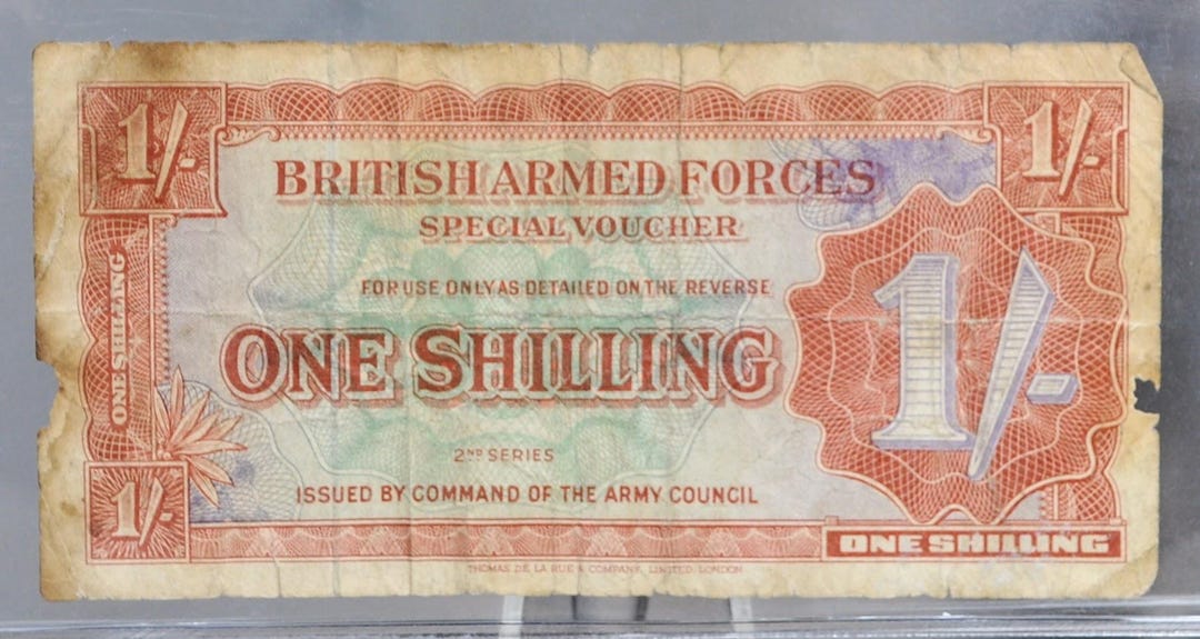 1948 British Armed Forces 1 Shilling Special Voucher Note - Second ...