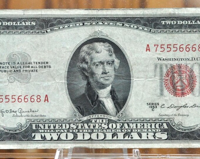 1953C Red Seal Legal Tender 2 Dollar Note - Circulated VF - Fancy ...