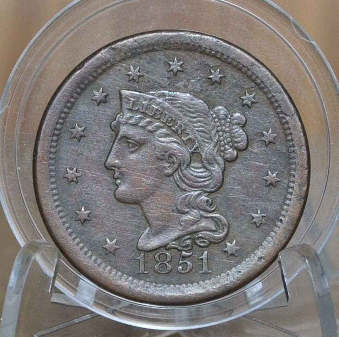 1851 Braided Hair Large Cent XF Details, Cleaned extremely Fine Detail ...