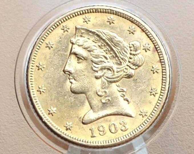 1903 Liberty Head 5 Dollar Gold Coin, 1903 Half Eagle - Uncirculated ...