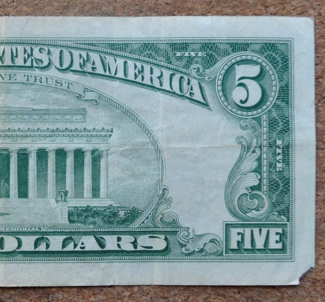 1963 Red Seal 5 Dollar Bill Star Note / Five Dollar Bill Star - Etsy