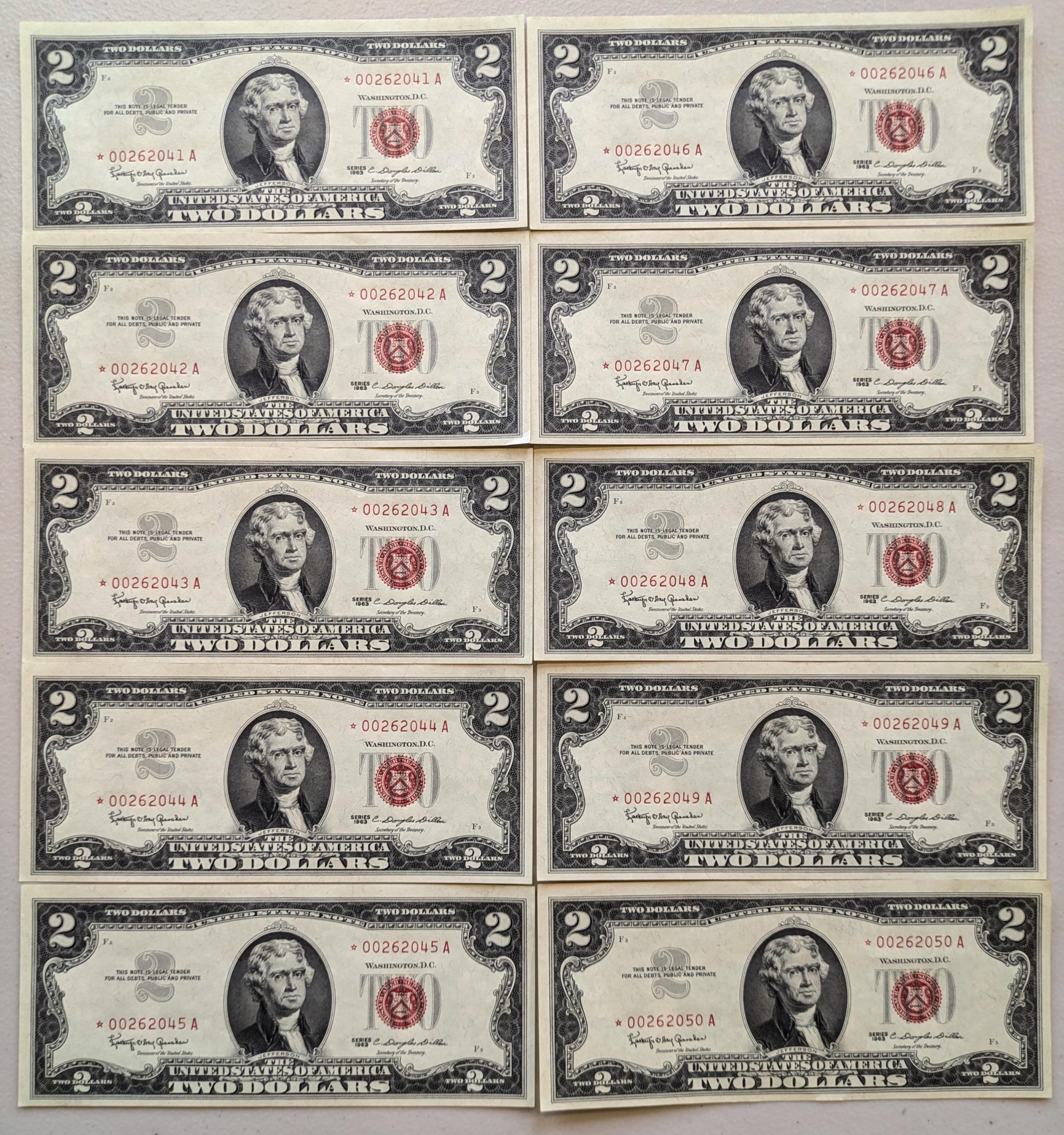 Consecutive 1963 2 Dollar Star Notes - Uncirculated - Choice of Set ...