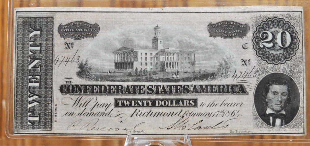 1864 Confederate States of America 20 Dollar Bill - Civil War Issue ...