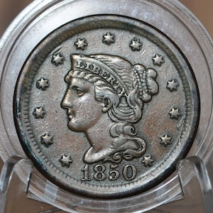 1850 Braided Hair Large Cent - VF (very Fine) Grade / Condition - 1850 Coronet Cent - 1850 US ...
