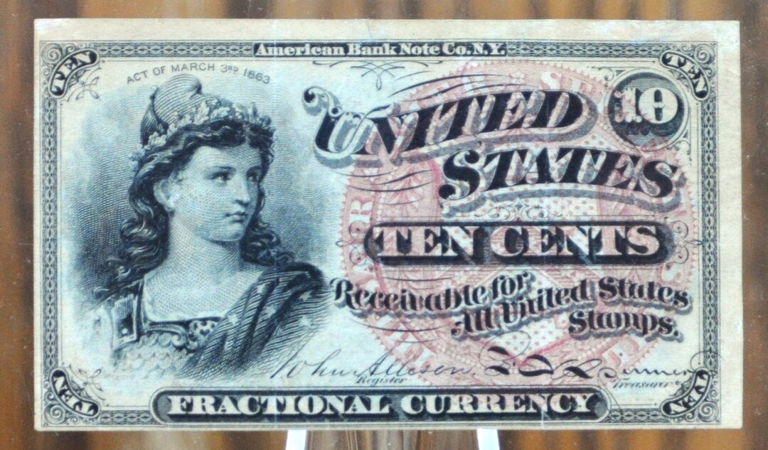 1863 Fourth Issue 10 Cent Fractional Note - Choice Very Fine (VF+ ...