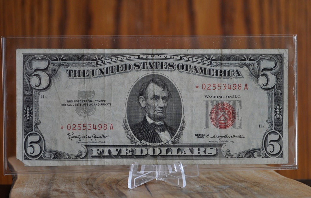 1963 Red Seal 5 Dollar Bill Star Note / Five Dollar Bill Star - Etsy
