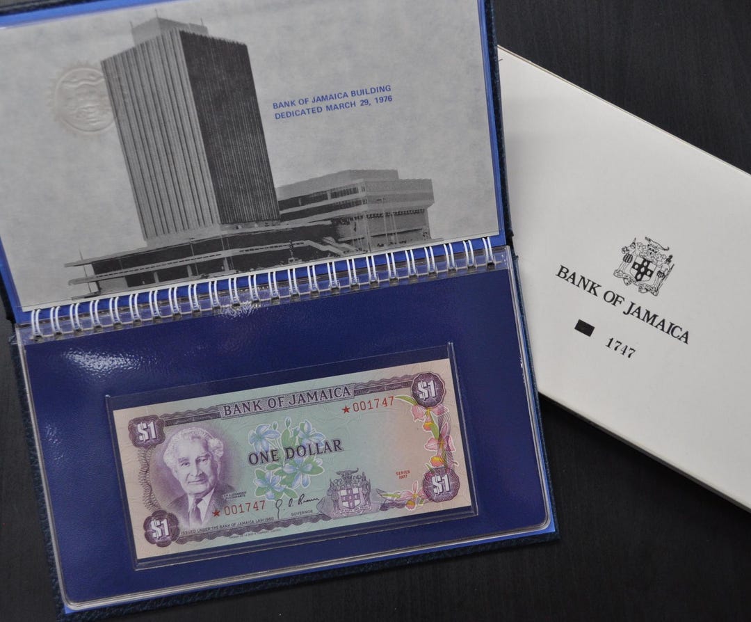1977 Bank of Jamaica Star Note Collectors Set Serial Number 1747 1, 2 ...