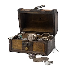 Treasure Chest Filled With Real Silver Jewelry, Old and Ancient Coins ...