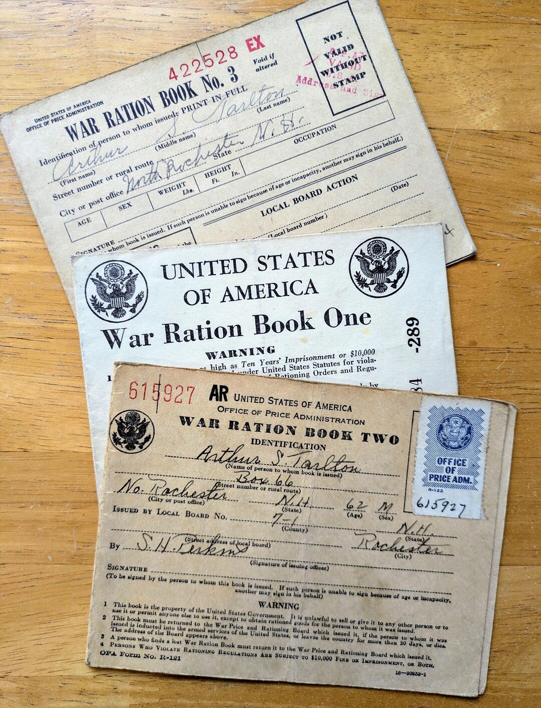 1942-43 World War II Ration Book Full Set - Books 1, 2, 3 - All Same ...