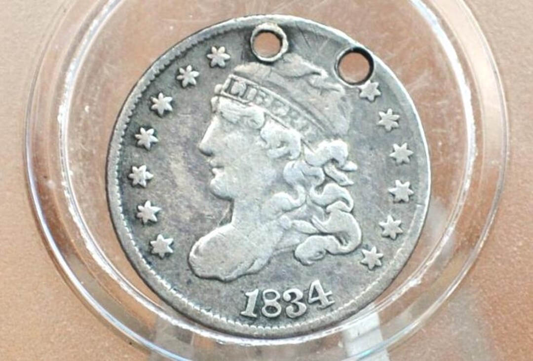 1834 Capped Bust Half Dime - VF Details, Holed - 1834 Silver Capped ...