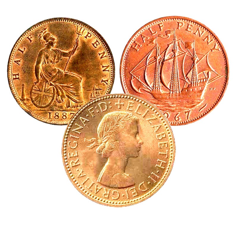 Uk Half Pennies - Choose by Date - Great Britain Half Penny 1800s, 1910 ...
